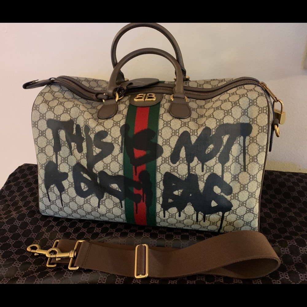 Balenciaga X Gucci Hacker Beige Web Graffiti Medium D… - Gem